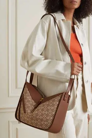 Loewe Hammock Small Paneled Leather And Canvas-jacquard Tote