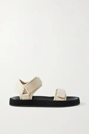THE ROW Hook And Loop Leather And Stretch Sandals Cream