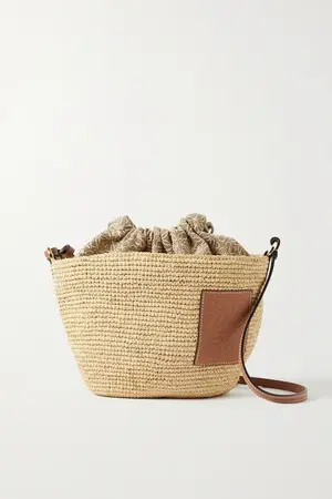 Loewe Paula's Ibiza Pochette Leather-trimmed Woven Raffia Shoulder Bag