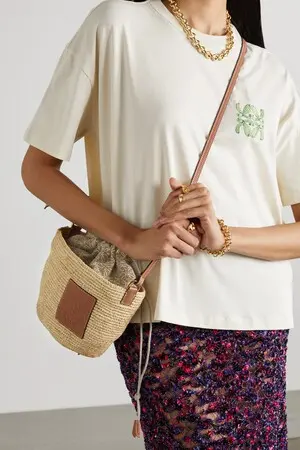 Loewe Paula's Ibiza Pochette Leather-trimmed Woven Raffia Shoulder Bag