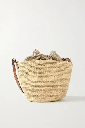 Loewe Paula's Ibiza Pochette Leather-trimmed Woven Raffia Shoulder Bag