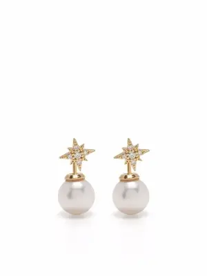 Mizuki 14kt Yellow Diamond And Pearl Earrings - Gold