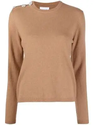 GANNI Rhinestone-embellished Knitted Jumper - Neutrals