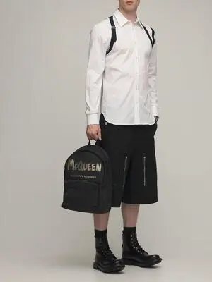 Alexander McQueen New Mcqueen Graffiti Nylon Backpack - Black