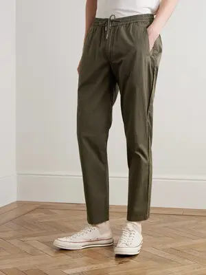 Folk Tapered Cotton-twill Trousers - Green