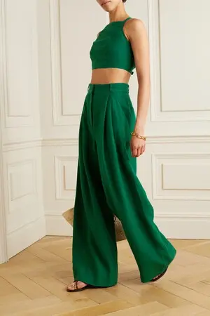 THREE GRACES LONDON Molly Pleated Linen Wide-leg Pants