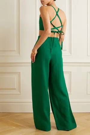 THREE GRACES LONDON Molly Pleated Linen Wide-leg Pants