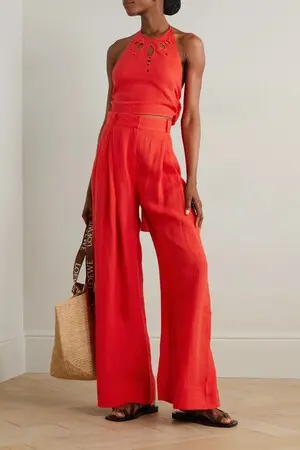 THREE GRACES LONDON Molly Pleated Linen Wide-leg Pants