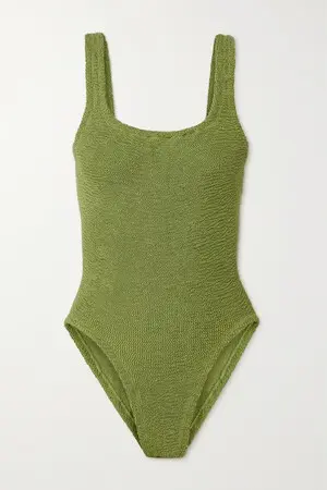 Hunza G Square Neck Crinkle One-Piece Swimsuit Green