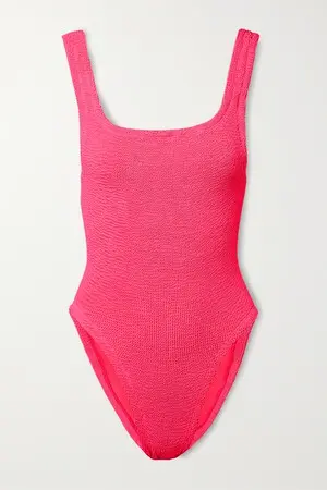 Hunza G Square Neck Crinkle One-Piece Swimsuit Pink