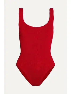 Hunza G Square Neck Crinkle One-Piece Swimsuit Red