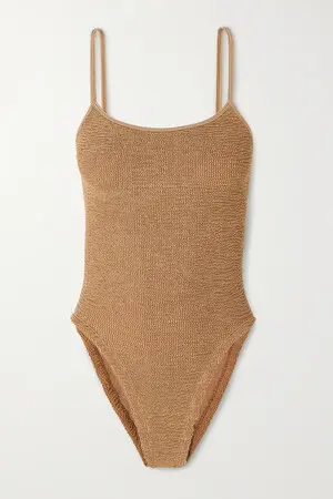 Hunza G + Net Sustain Pamela Seersucker Swimsuit Brown