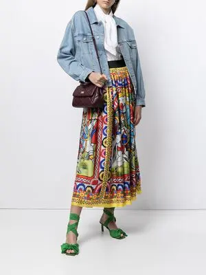 Dolce & Gabbana Carretto-print Twill Midi Skirt - Yellow