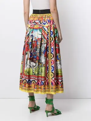 Dolce & Gabbana Carretto-print Twill Midi Skirt - Yellow