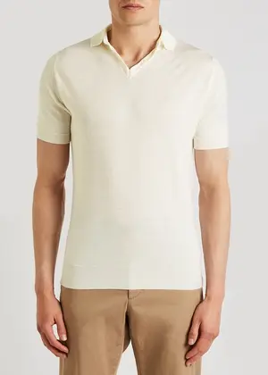 John Smedley Payton Off-white Merino Wool Polo Shirt