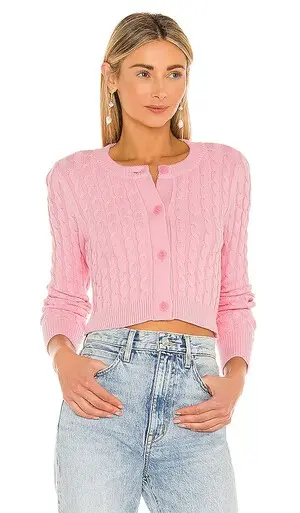 525 Cropped Cable Cardigan In Pink
