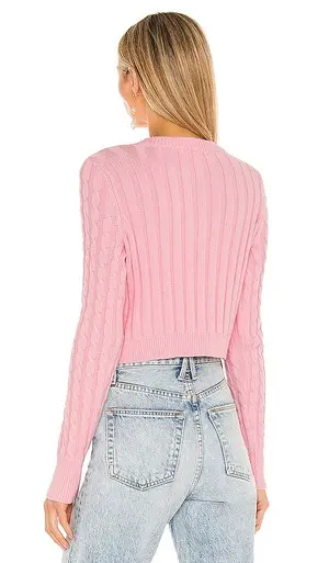 525 Cropped Cable Cardigan In Pink
