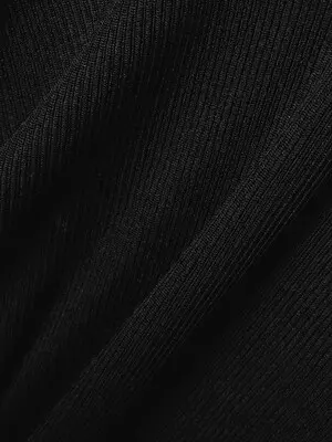 Saint Laurent Ribbed Silk Turtleneck Top - Black