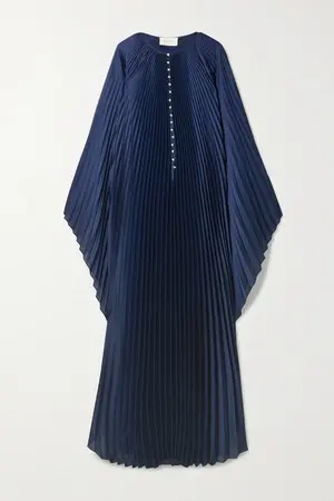SEMSEM Net Sustain Crystal-embellished Plissé-satin Maxi Dress