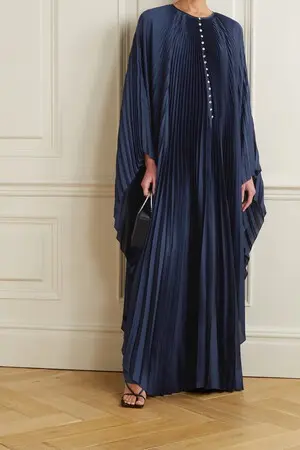 SEMSEM Net Sustain Crystal-embellished Plissé-satin Maxi Dress