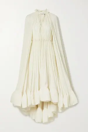 LANVIN Cape-effect Tie-detailed Ruffled Crepe Dress - Ivory
