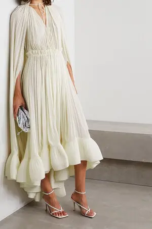 LANVIN Cape-effect Tie-detailed Ruffled Crepe Dress - Ivory