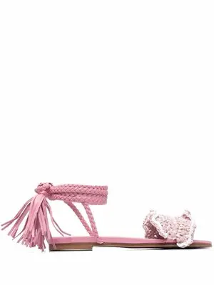 Red Valentino Tassel-trim Straw Sandals - Pink