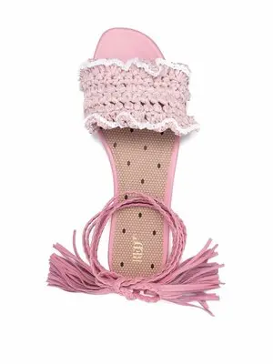Red Valentino Tassel-trim Straw Sandals - Pink
