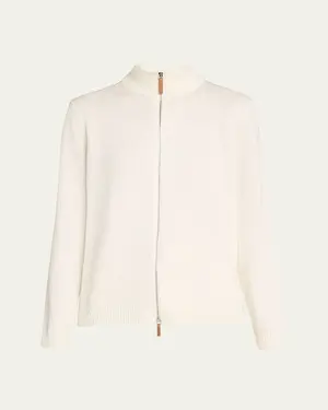 Lafayette 148 New York Cotton-silk Fitted Bomber Sweater - Ivory