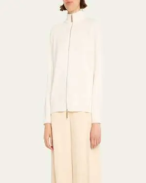 Lafayette 148 New York Cotton-silk Fitted Bomber Sweater - Ivory