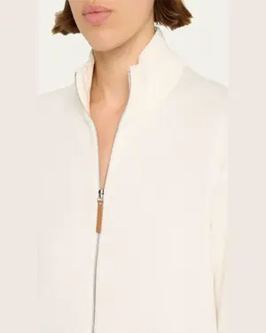 Lafayette 148 New York Cotton-silk Fitted Bomber Sweater - Ivory