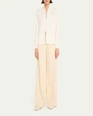 Lafayette 148 New York Cotton-silk Fitted Bomber Sweater - Ivory