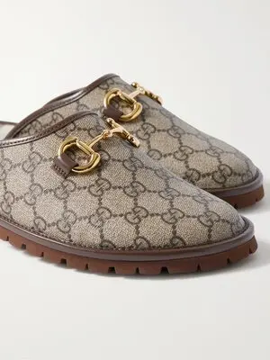 Gucci Elea Horsebit Monogrammed Canvas Backless Loafers