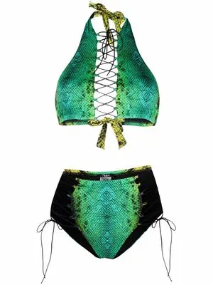 NOIRE SWIMWEAR Snakeskin-print Bikini Set - Green