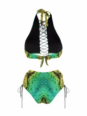 NOIRE SWIMWEAR Snakeskin-print Bikini Set - Green