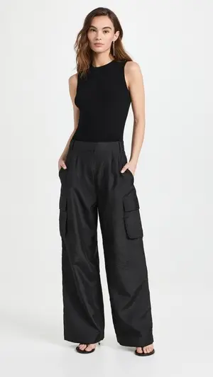 Tibi Crispy Nylon Pleated Cargo Pant