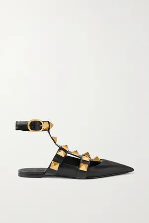 Valentino Garavani Roman Stud Leather Point-toe Flats - Black