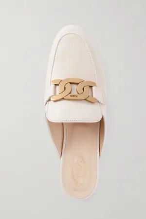 TOD'S Embellished Leather Slippers Off-white