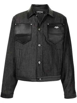 SANKUANZ Leather-trimmed Denim Jacket