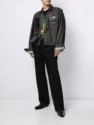 SANKUANZ Leather-trimmed Denim Jacket