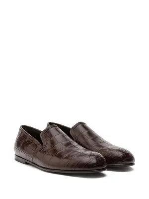 Dolce & Gabbana Crocodile-embossed Leather Loafers - Brown
