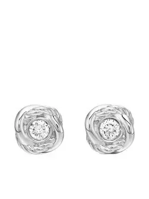 David Yurman 18kt White Gold Infinity Diamond Stud Earrings - Silver