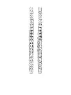 David Yurman Sterling Pavé Diamond Hoop Earrings - Silver