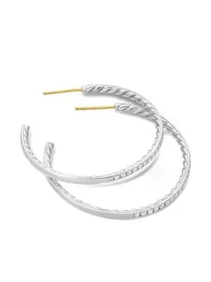 David Yurman Sterling Pavé Diamond Hoop Earrings - Silver