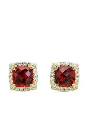 David Yurman David Yurman 18K Yellow Gold Petite Chatelaine Garnet And Diamond Stud Earrings Red