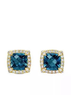 David Yurman David Yurman 18kt Yellow Gold Petite Chatelaine Topaz And Diamond Stud Earrings Blue