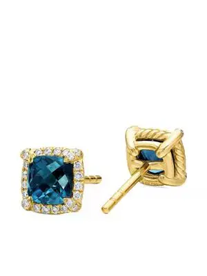 David Yurman 18kt Yellow Gold Petite Chatelaine Topaz And Diamond Stud Earrings - Blue