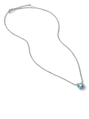 David Yurman Sterling Silver Petite Chatelaine Topaz And Diamond Necklace - Blue