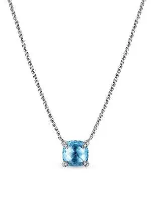 David Yurman Sterling Silver Petite Chatelaine Topaz And Diamond Necklace - Blue