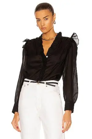FRAME Lauren Long Sleeve Top In Black